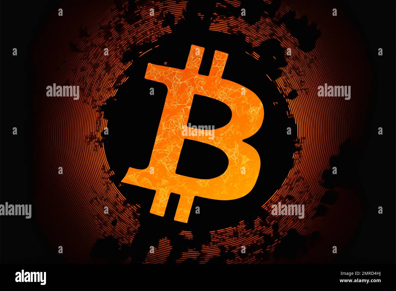 An illustration of the yellow Bitcoin sign in the black and brown ...