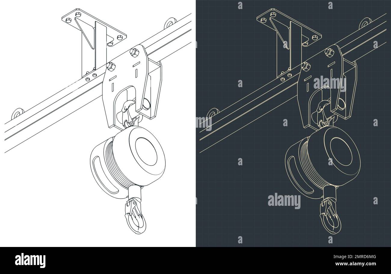 Stylized vector illustrations of blueprints of crane trolley Stock ...