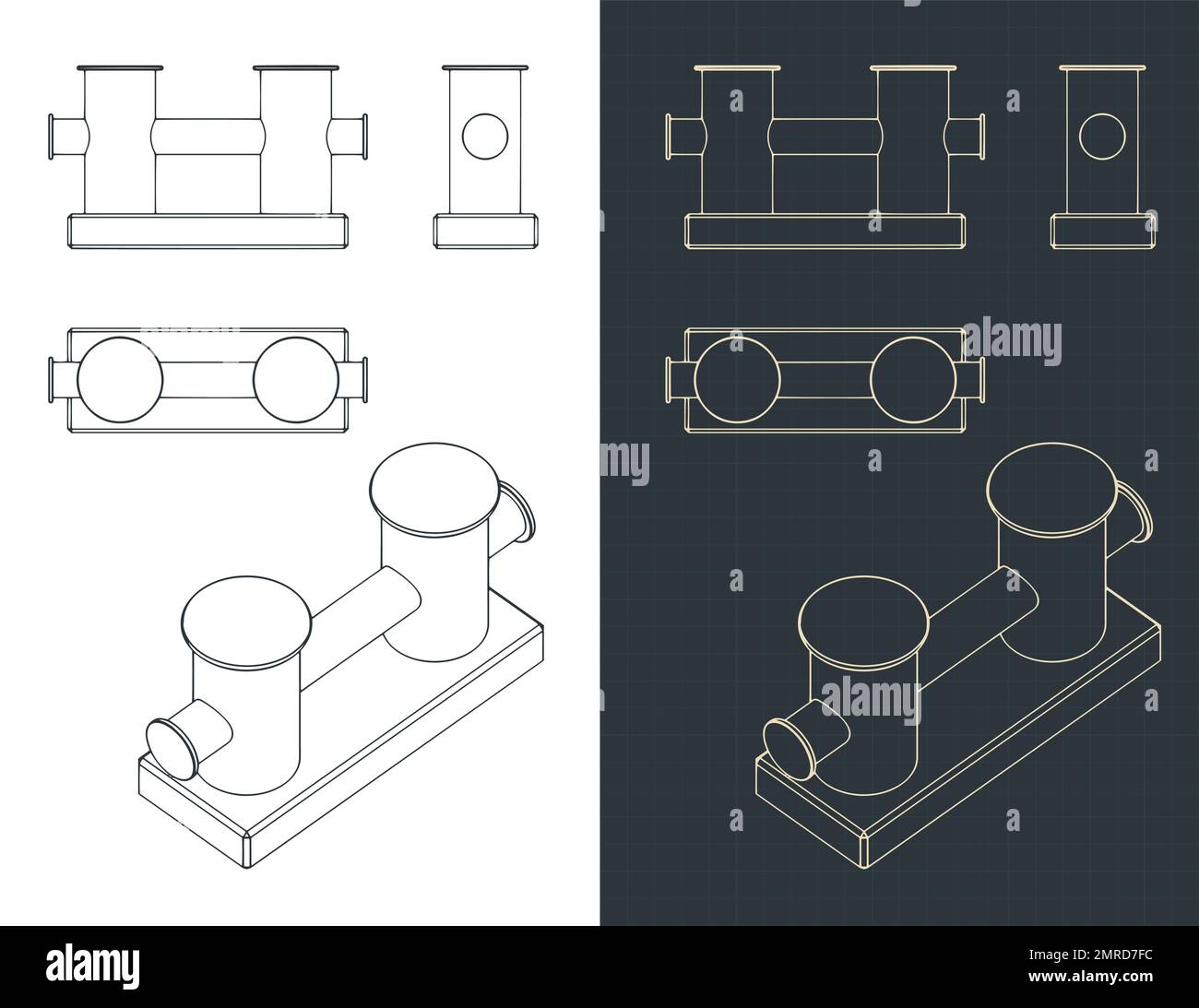 Stylized vector illustrations of blueprints of mooring bitt Stock ... Stylized vector illustrations of blueprints of mooring bitt Stock ...