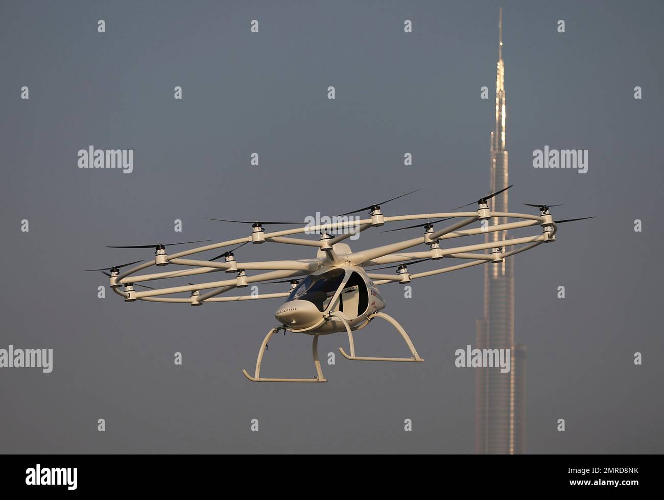 In this Sept. 26, 2017 photo, a Volocopter prototype flies in front of ...