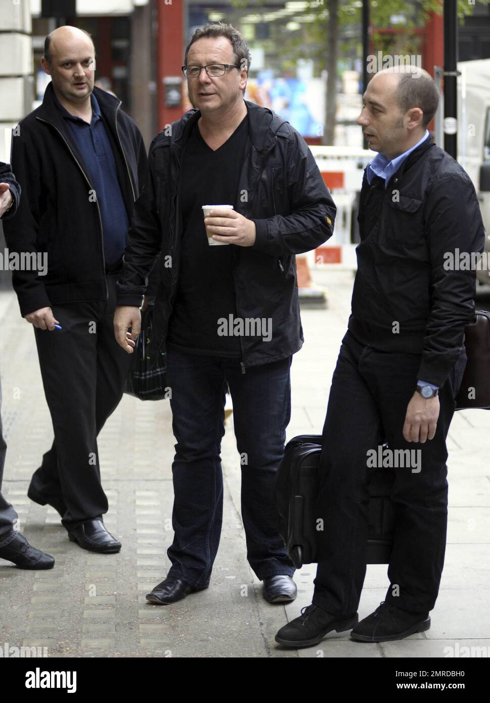 Simple Minds frontman Jim Kerr enjoys a coffee outside BBC Radio 2 ...