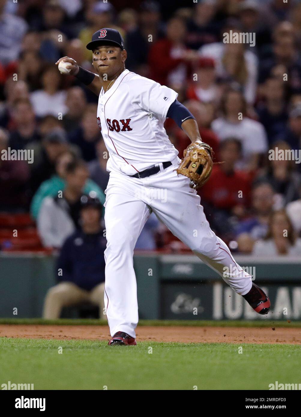 Boston Red Sox's Rafael Devers fields the ball during the second inning ...