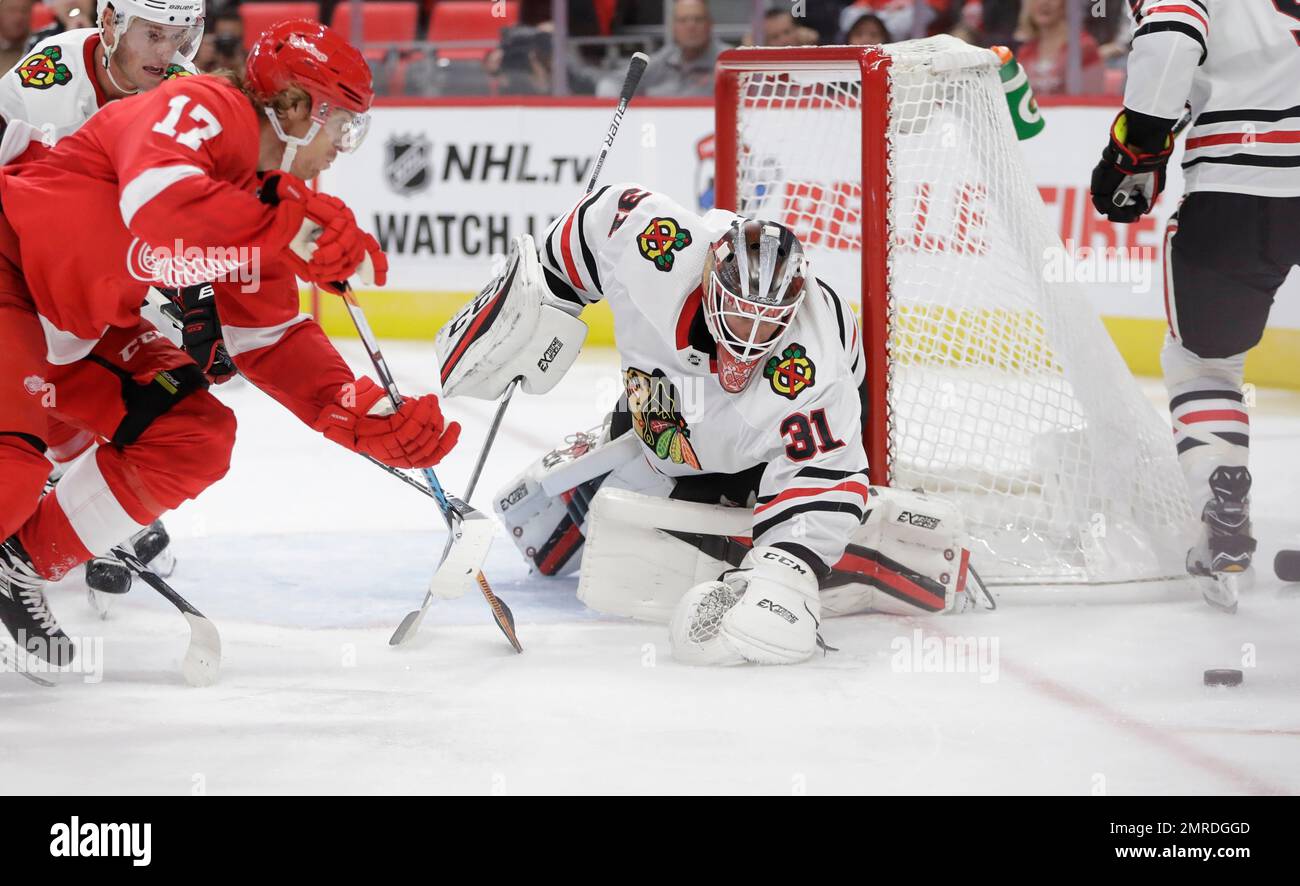 Detroit Red Wings left wing David Booth (17) and Chicago Blackhawks ...