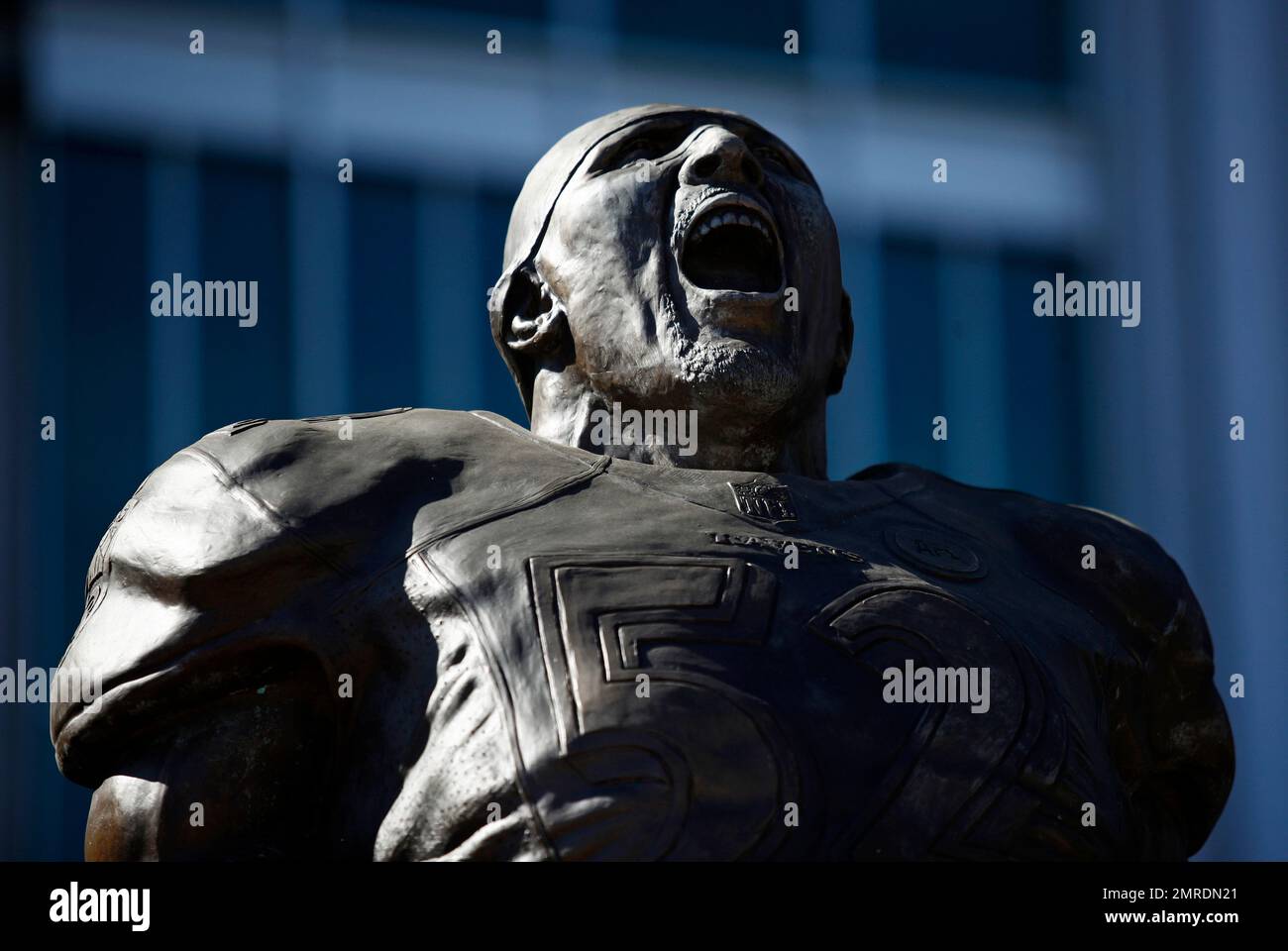 A statue depicting former Baltimore Ravens linebacker Ray Lewis stands ...