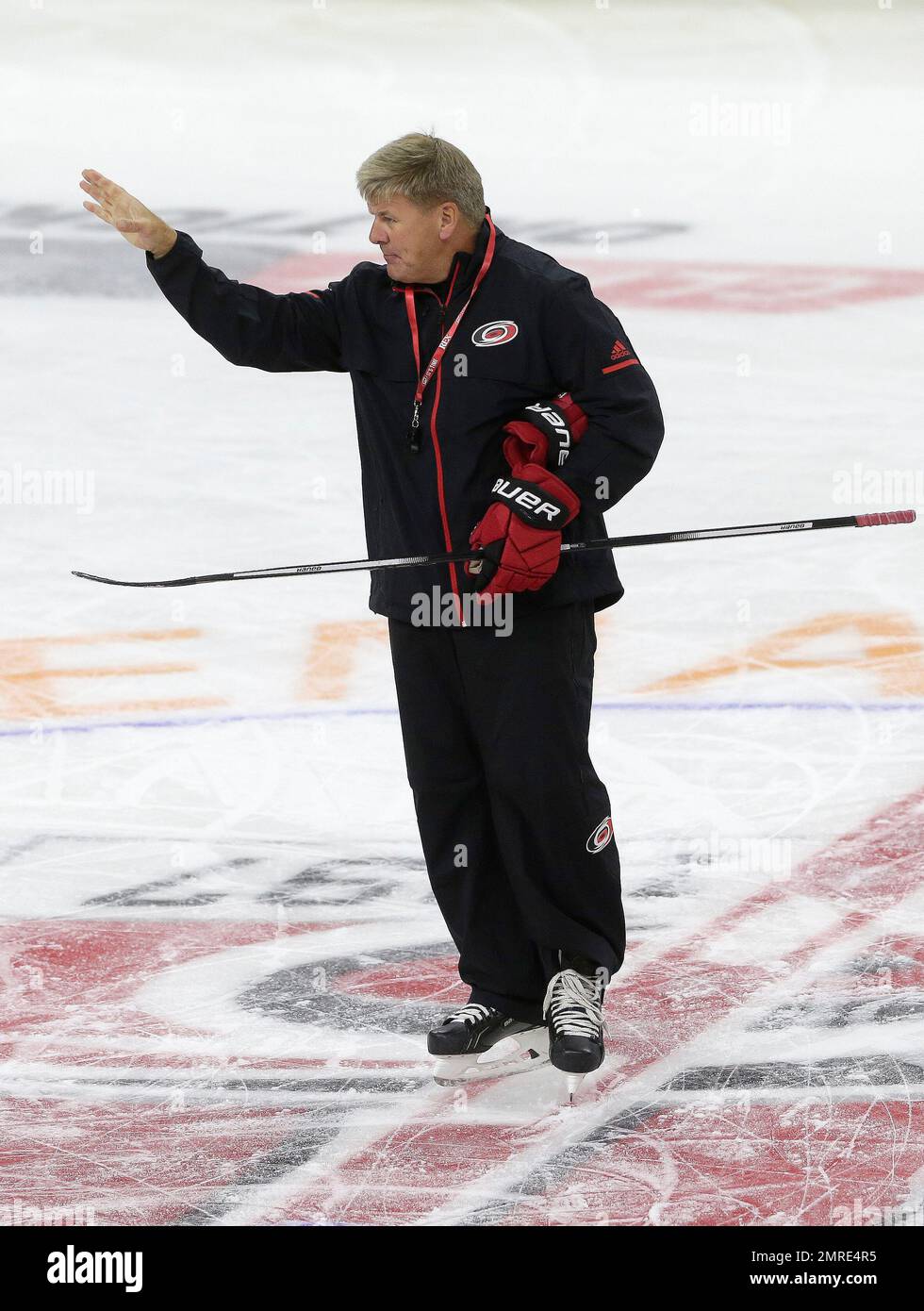 In this photo taken Friday, Sept. 15, 2017, Carolina Hurricanes coach ...