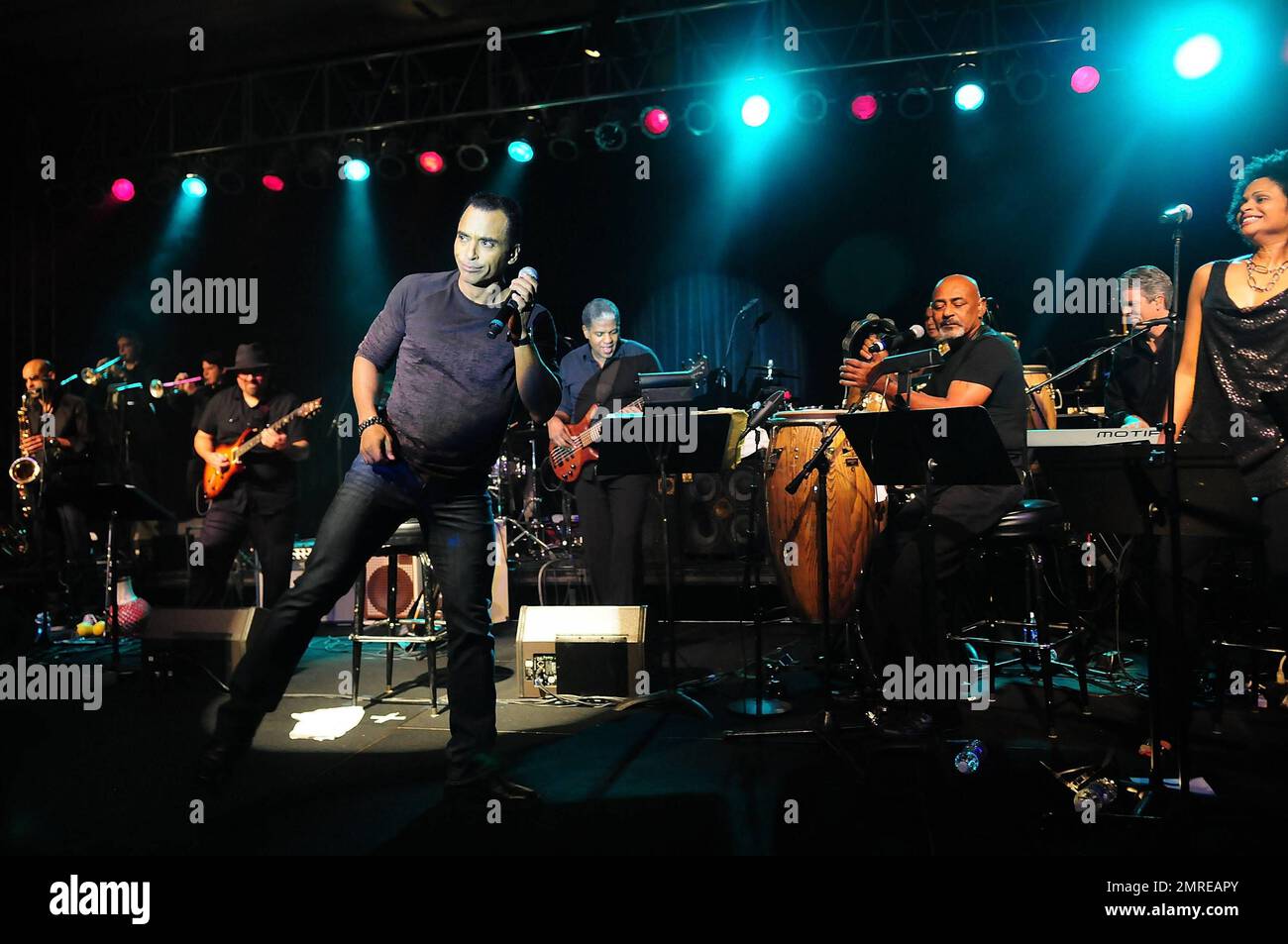 Jon Secada performs with the Miami Sound Machine at the Footy's Bubbles ...