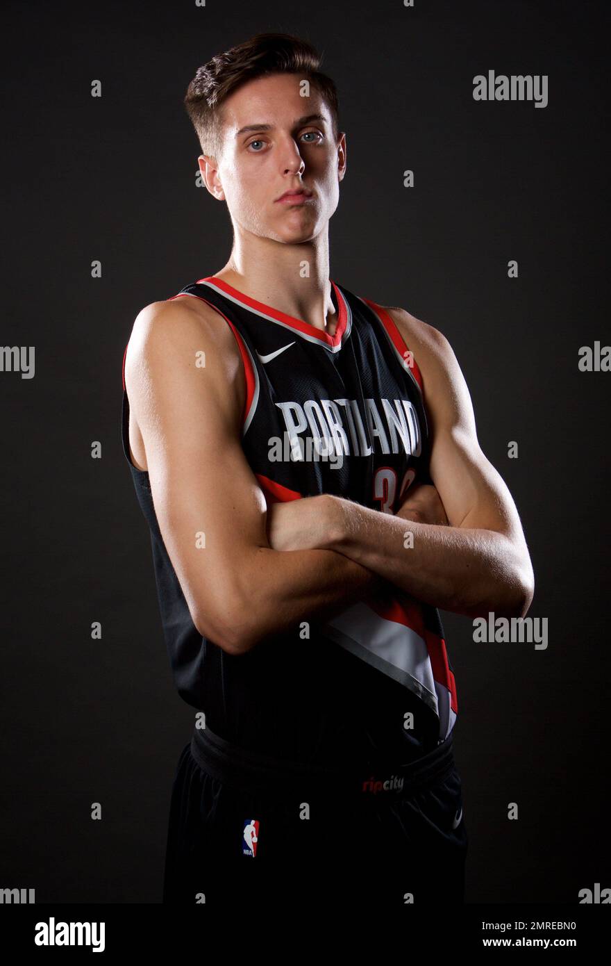Portland Trail Blazers center Zach Collins poses for a portrait during ...