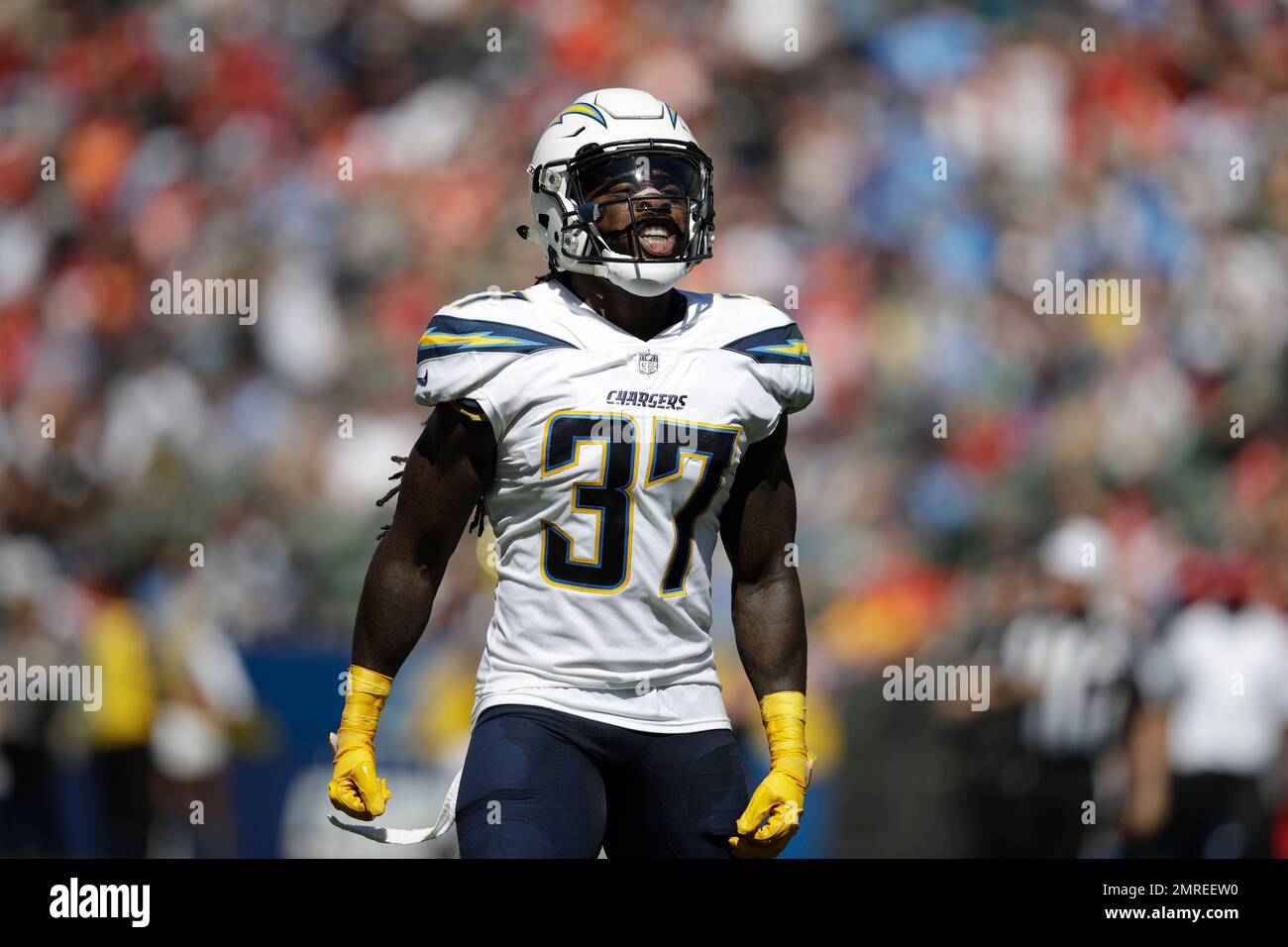 Los Angeles Chargers' Jahleel Addae reacts to a play during an NFL ...
