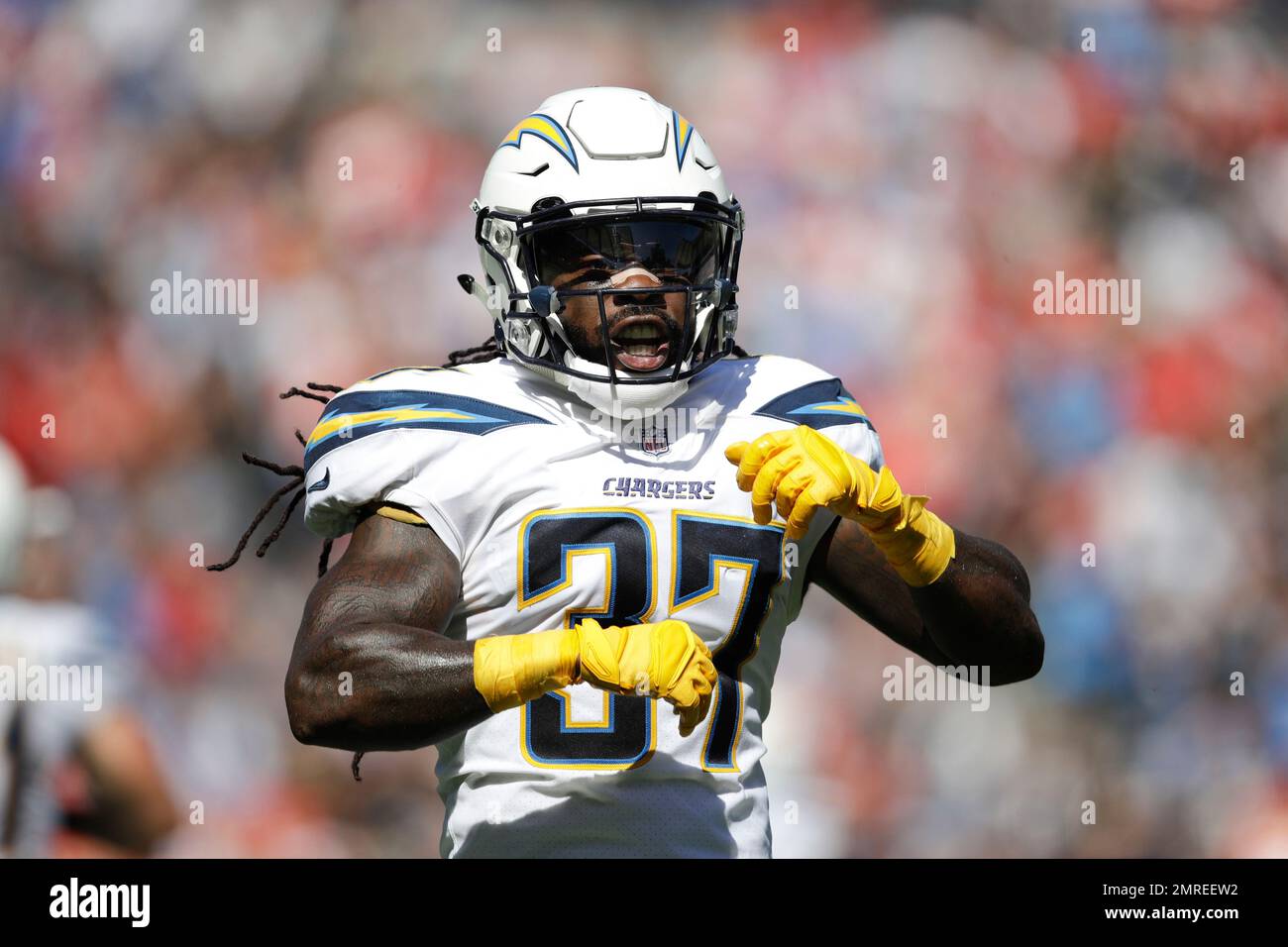 Los Angeles Chargers' Jahleel Addae reacts to a play during an NFL ...