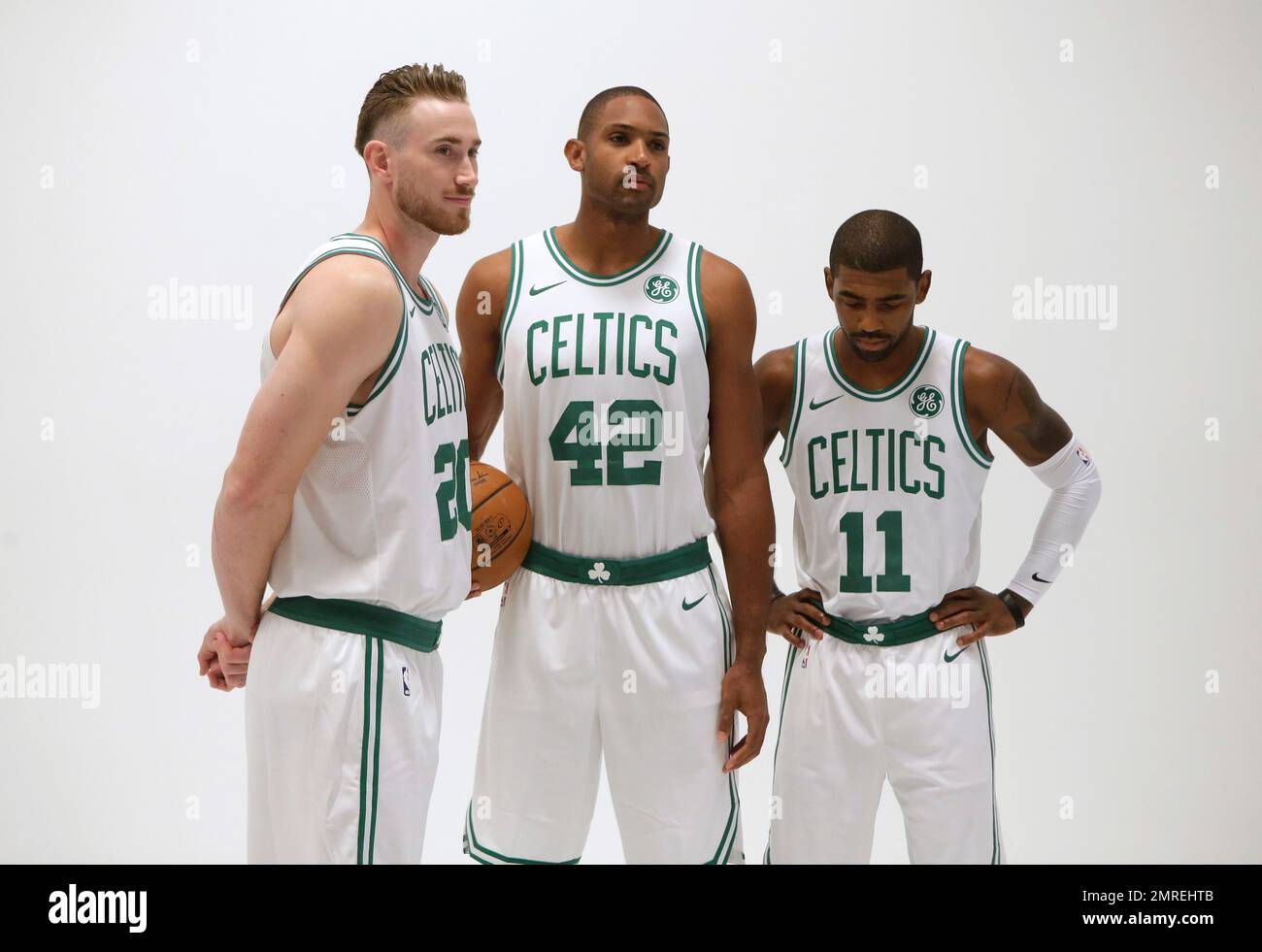 Boston Celtics' Gordon Hayward (20), Al Horford (42), and Kyrie Irving ...