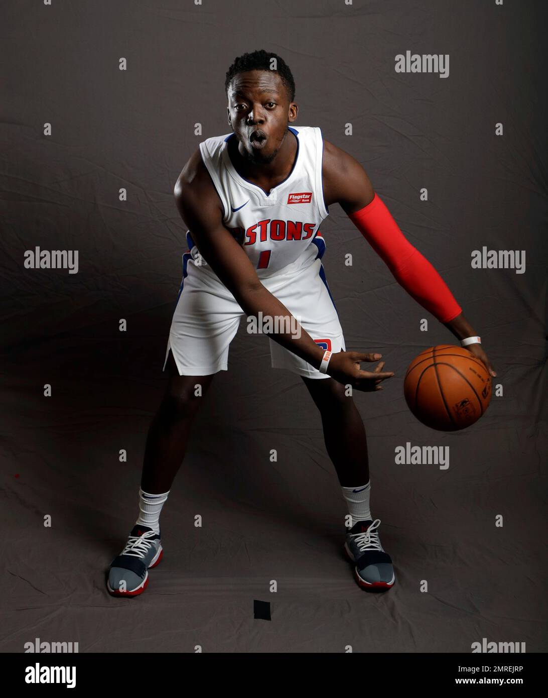 Detroit Pistons guard Reggie Jackson poses during the NBA basketball ...