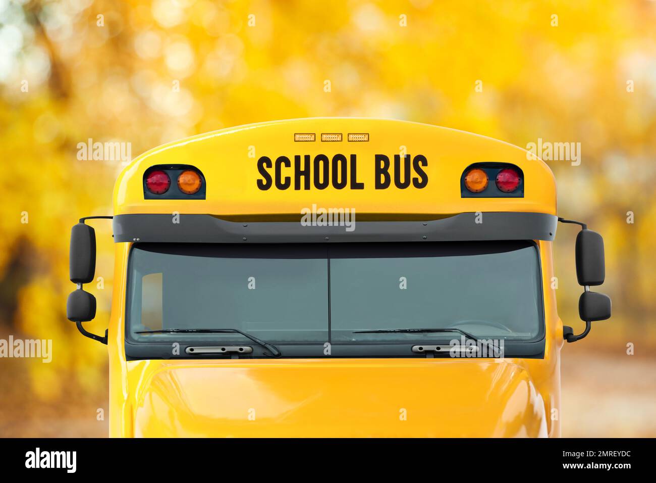 Yellow school bus outdoors. Transport for students Stock Photo - Alamy