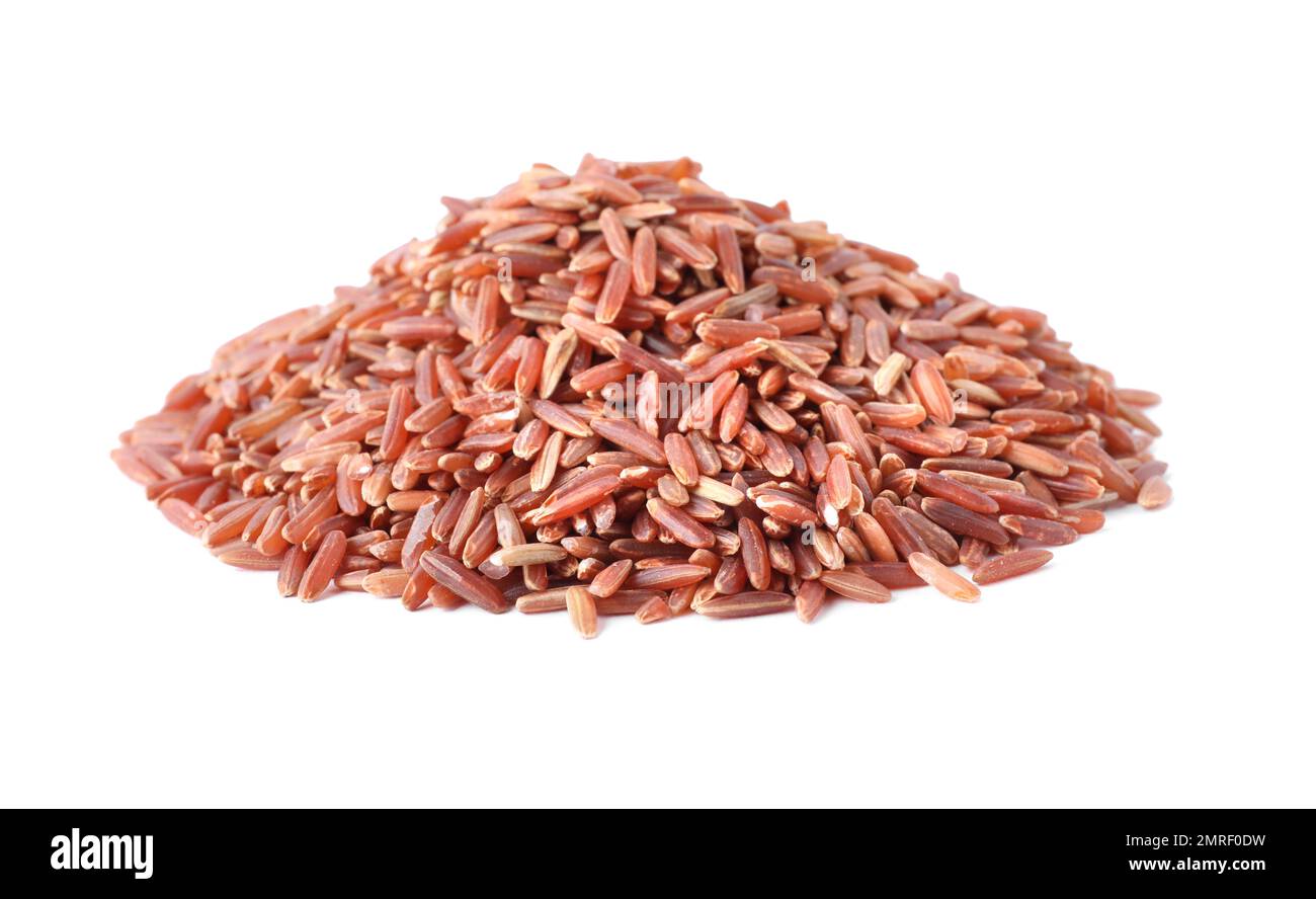 Uncooked organic brown rice isolated on white Stock Photo - Alamy