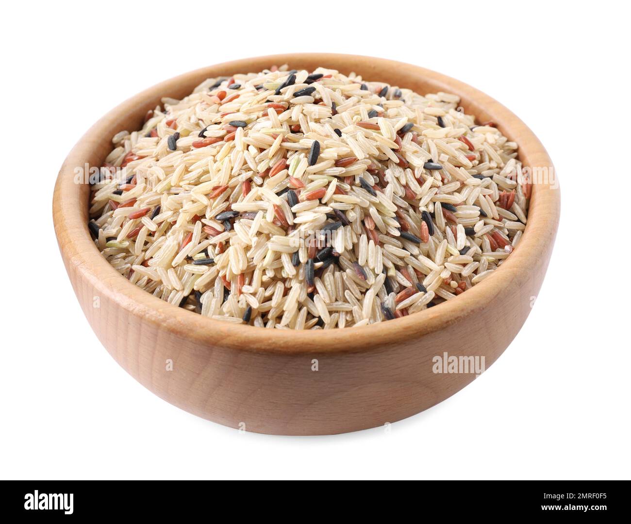 Mix of different brown rice in wooden bowl isolated on white Stock ...