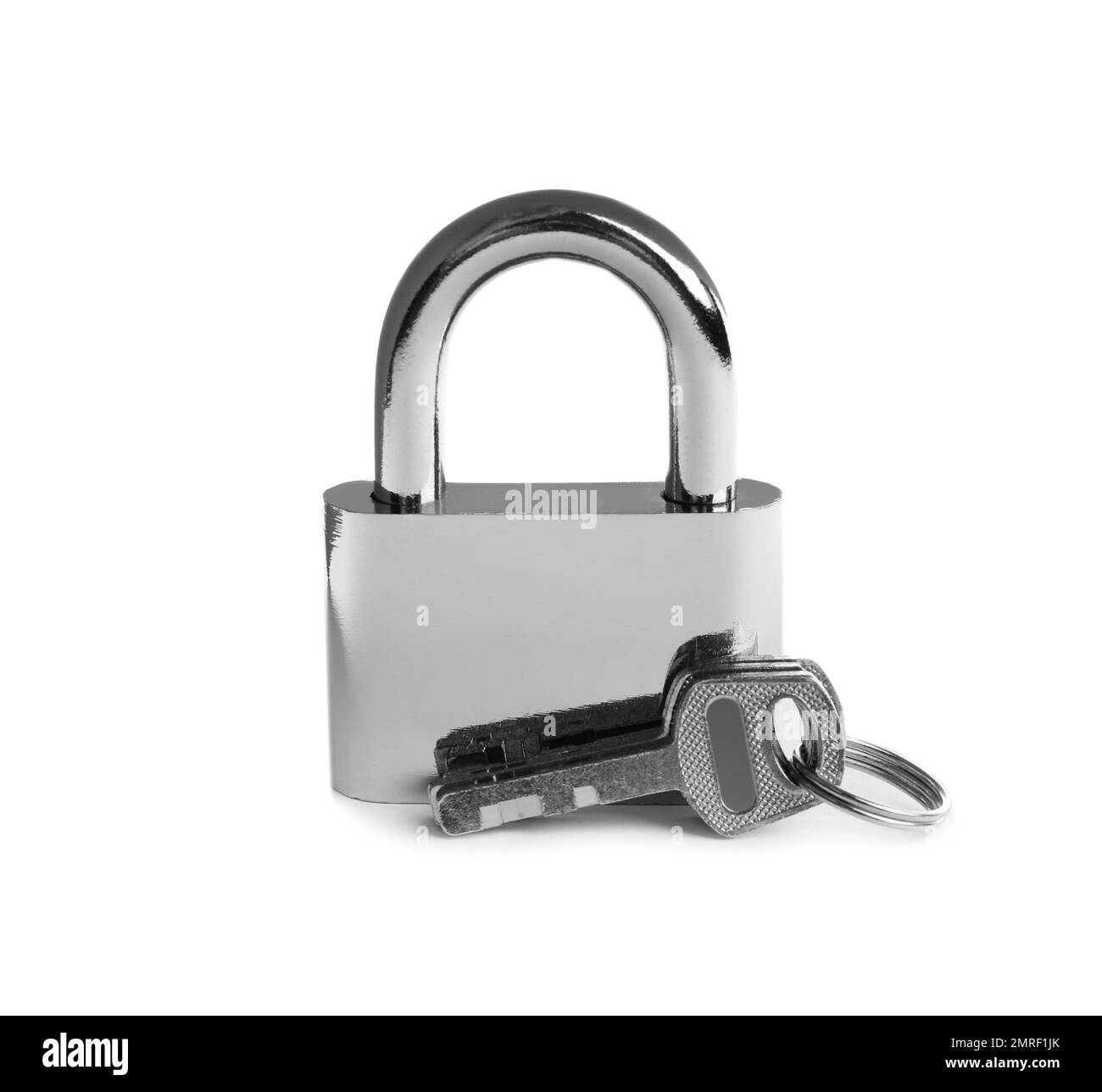 Steel padlock and keys isolated on white. Safety concept Stock Photo ...