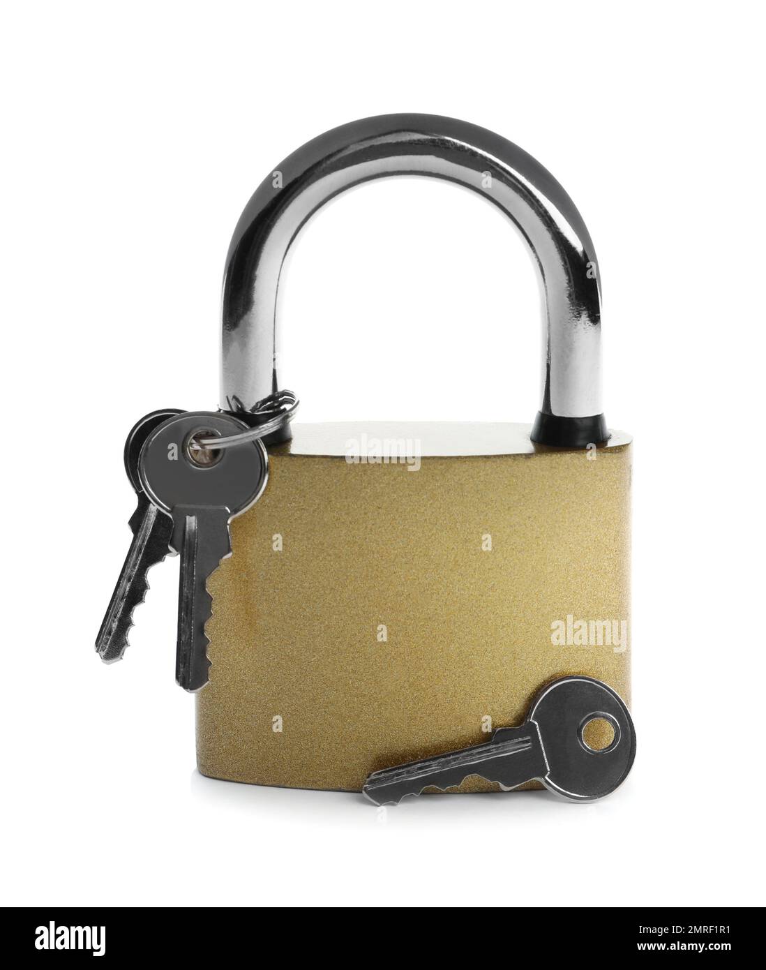 Steel padlock and keys isolated on white. Safety concept Stock Photo ...