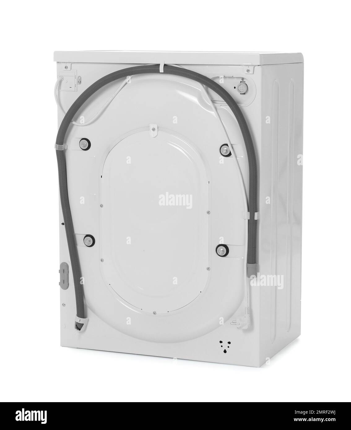 Modern washing machine isolated on white, back view. Laundry day Stock ...