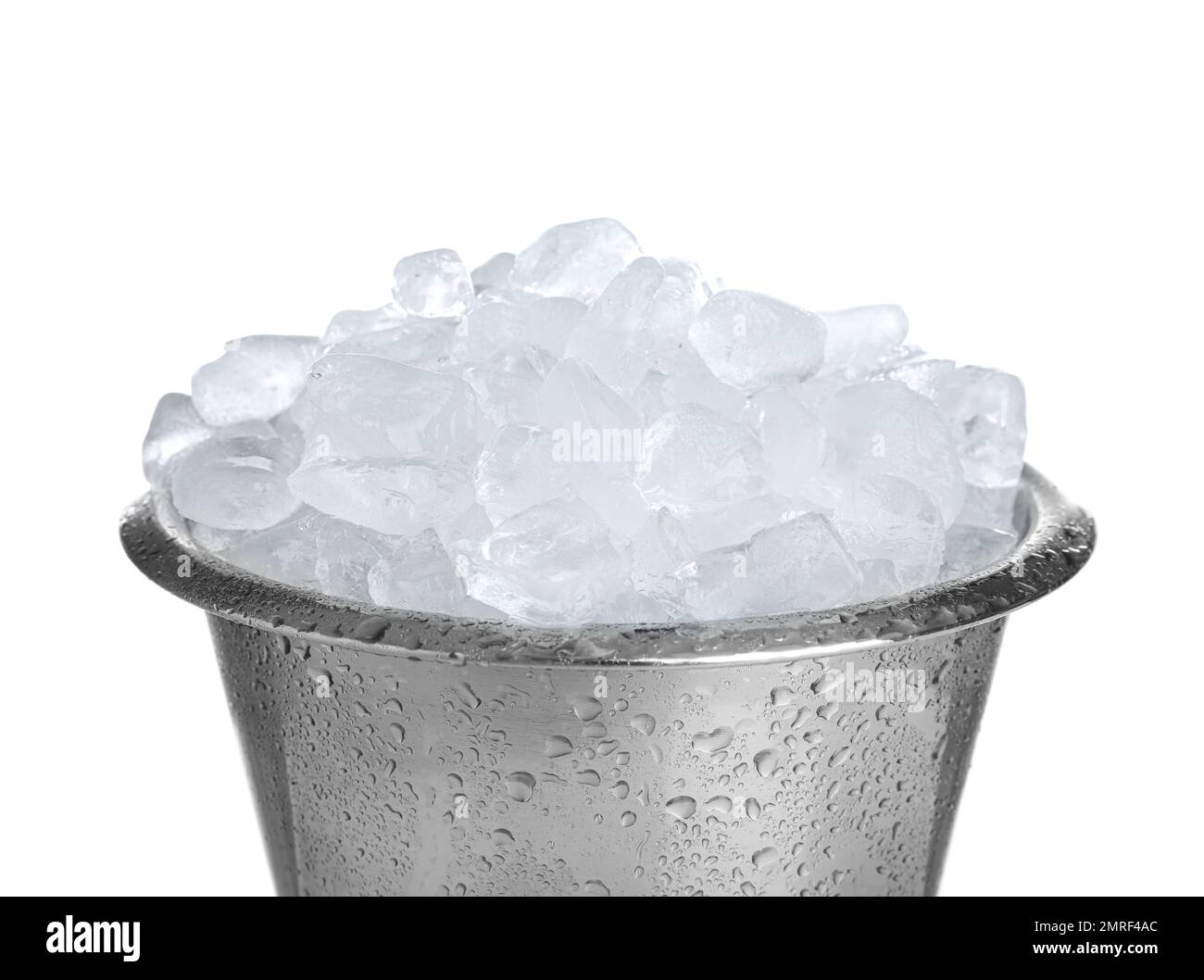 Metal bucket with ice cubes isolated on white Stock Photo - Alamy