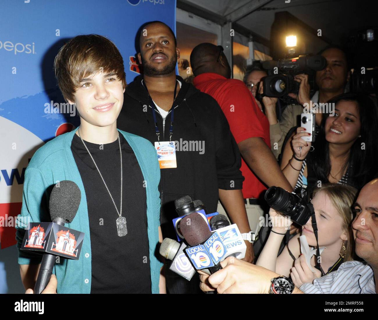 Justin Bieber appears at a press conference before performing at the ...