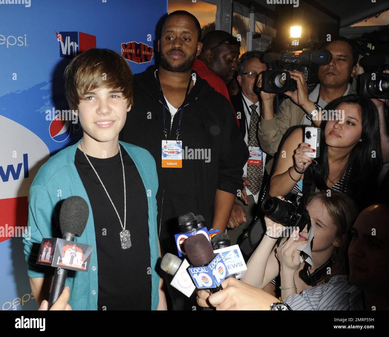Justin Bieber appears at a press conference before performing at the ...