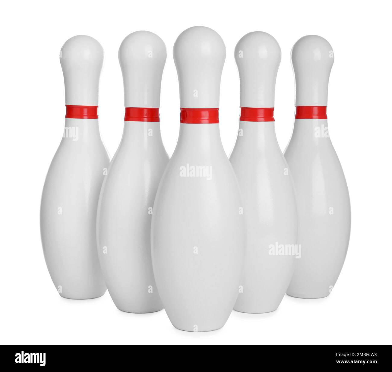 Bowling pins with red stripes isolated on white Stock Photo - Alamy