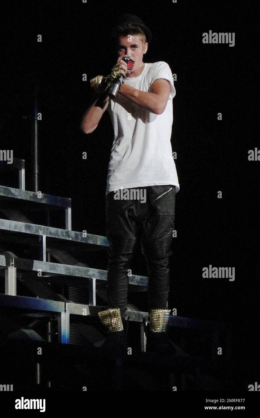 Justin Bieber performs live on stage his 'Believe Tour' at Staples ...