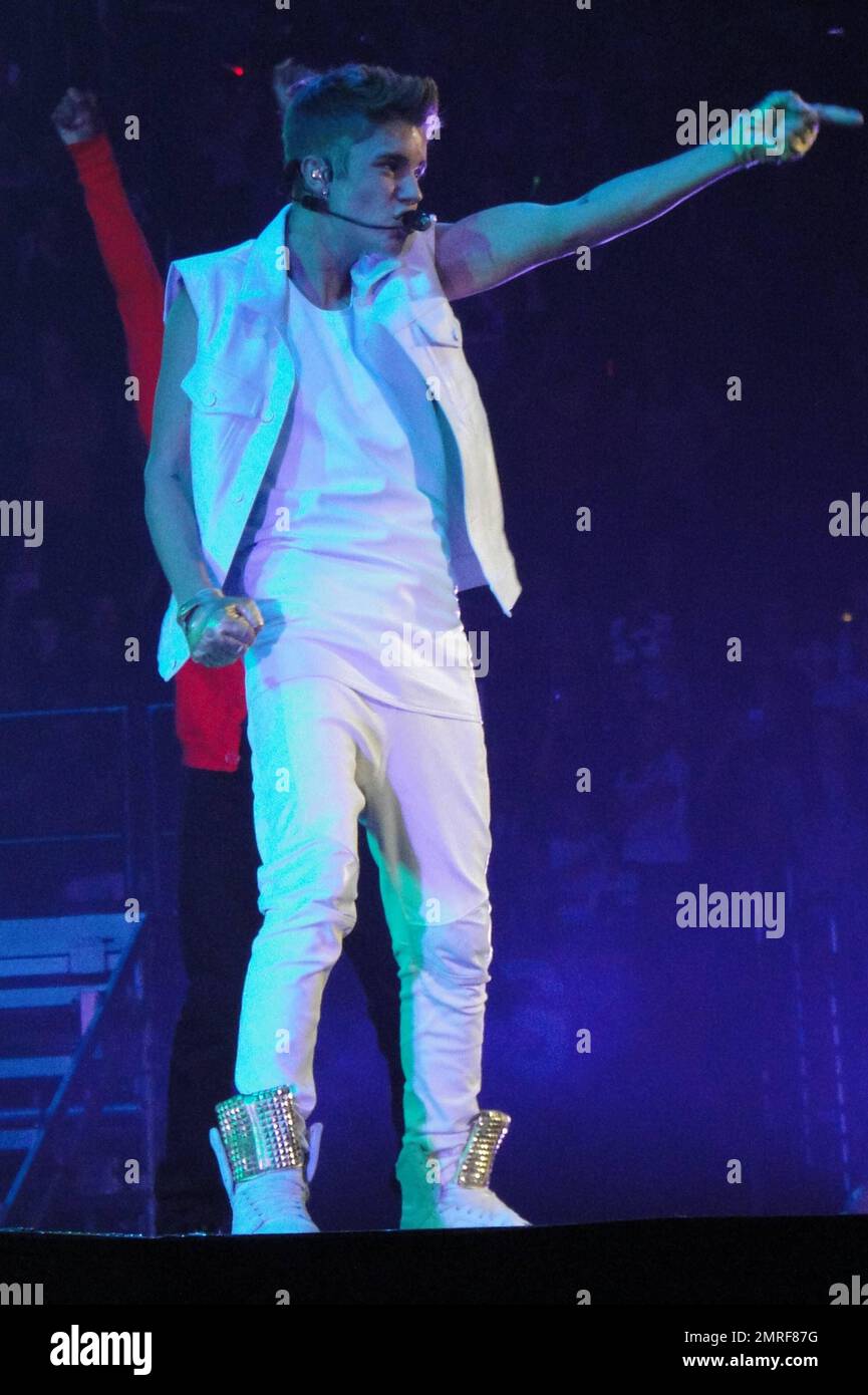 Justin Bieber performs live on stage his 'Believe Tour' at Staples ...