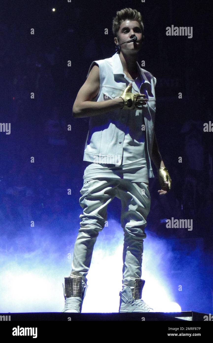 Justin Bieber performs live on stage his 'Believe Tour' at Staples ...