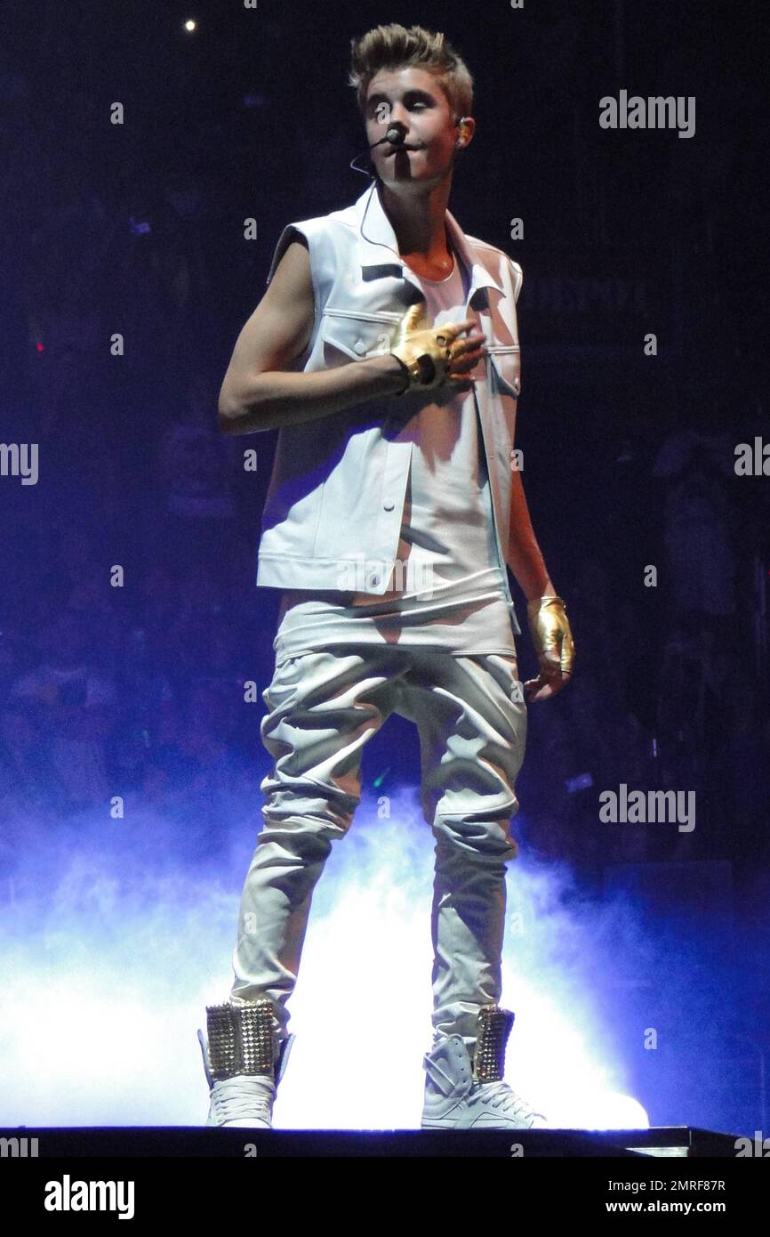 Justin Bieber performs live on stage his 'Believe Tour' at Staples ...