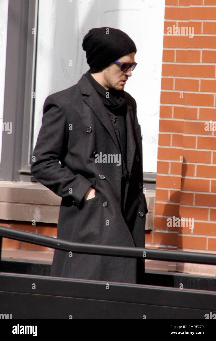 Singer Justin Timberlake is all bundled up as he spends a chilly day ...