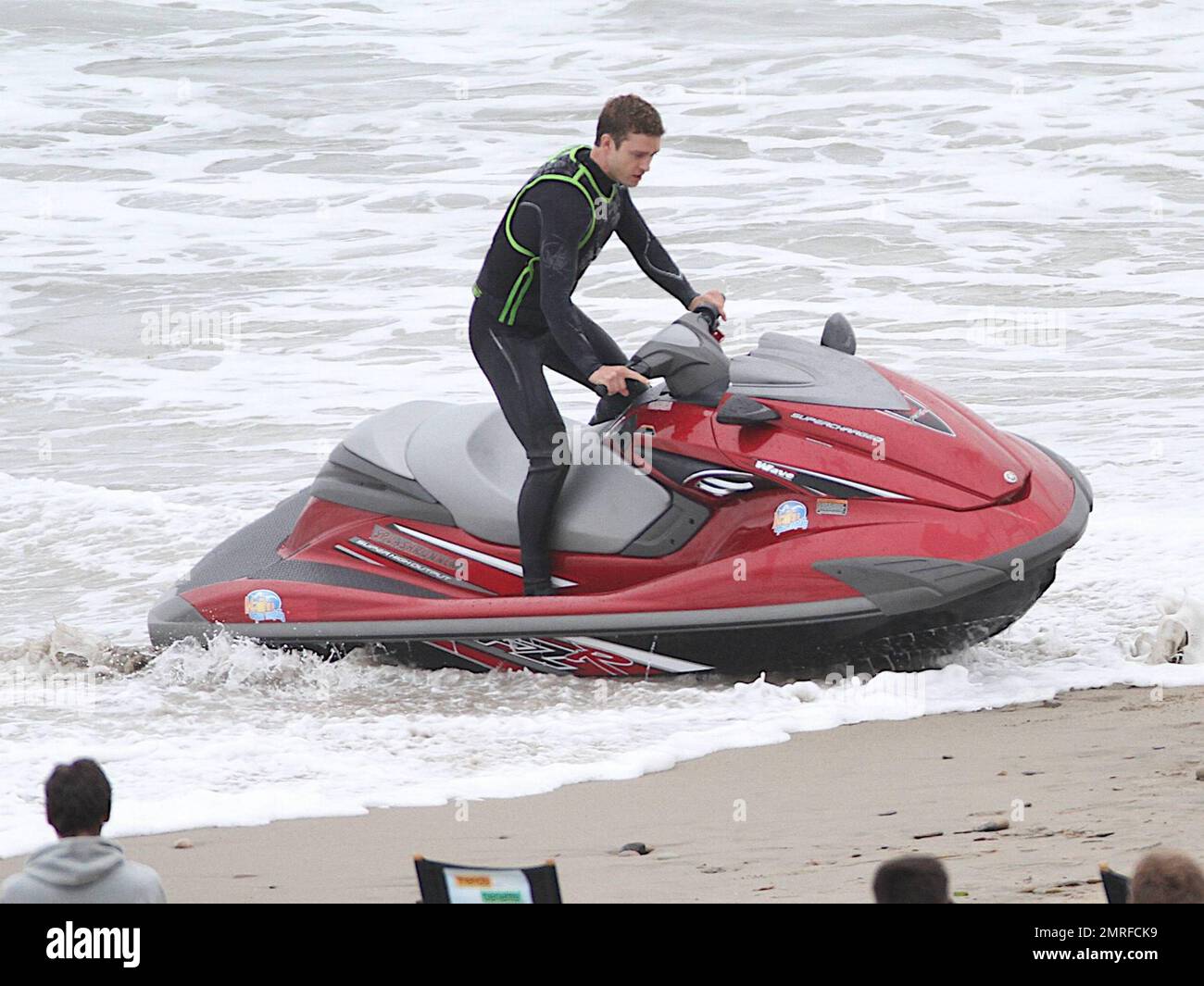 Justin Timberlake speeds around the ocean on a jet-ski while filming a ...