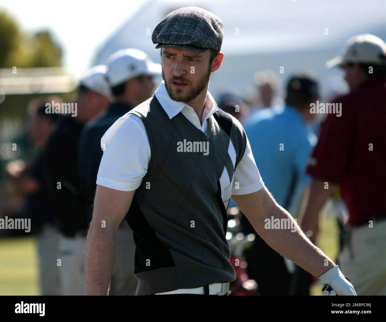 Pop star Justin Timberlake warms up and checks out the crowds before ...