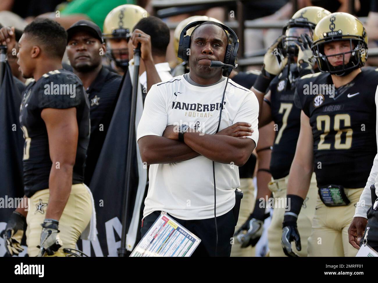 Vanderbilt head coach Derek Mason watches from the sideline in the ...
