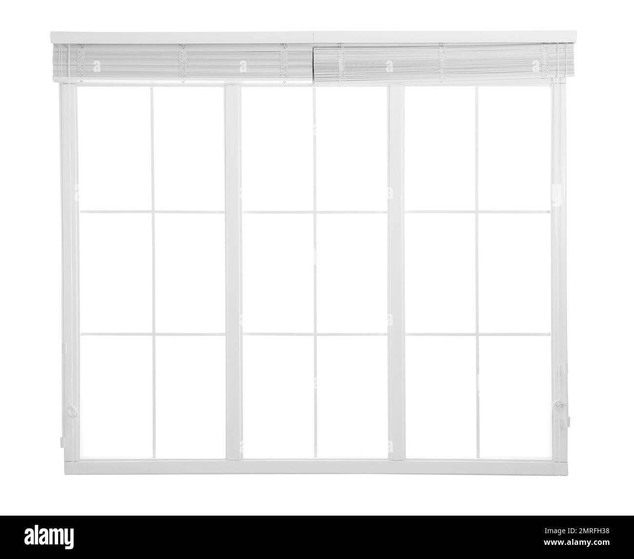 Modern window with open blinds on white background Stock Photo - Alamy