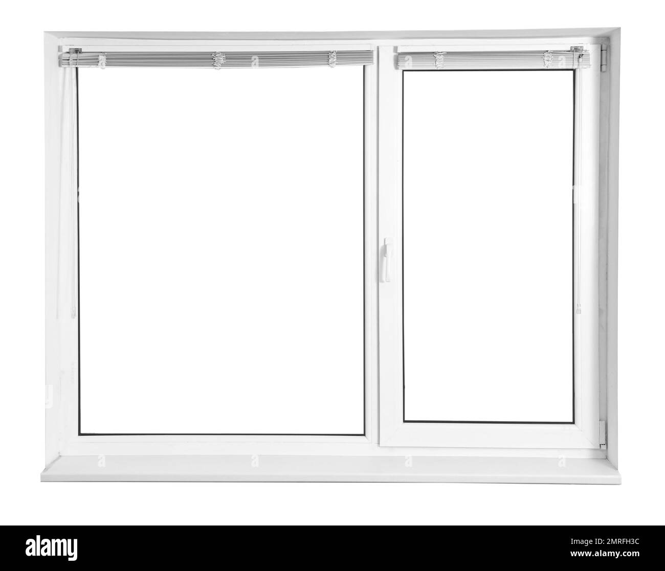 Modern window with open blinds on white background Stock Photo - Alamy