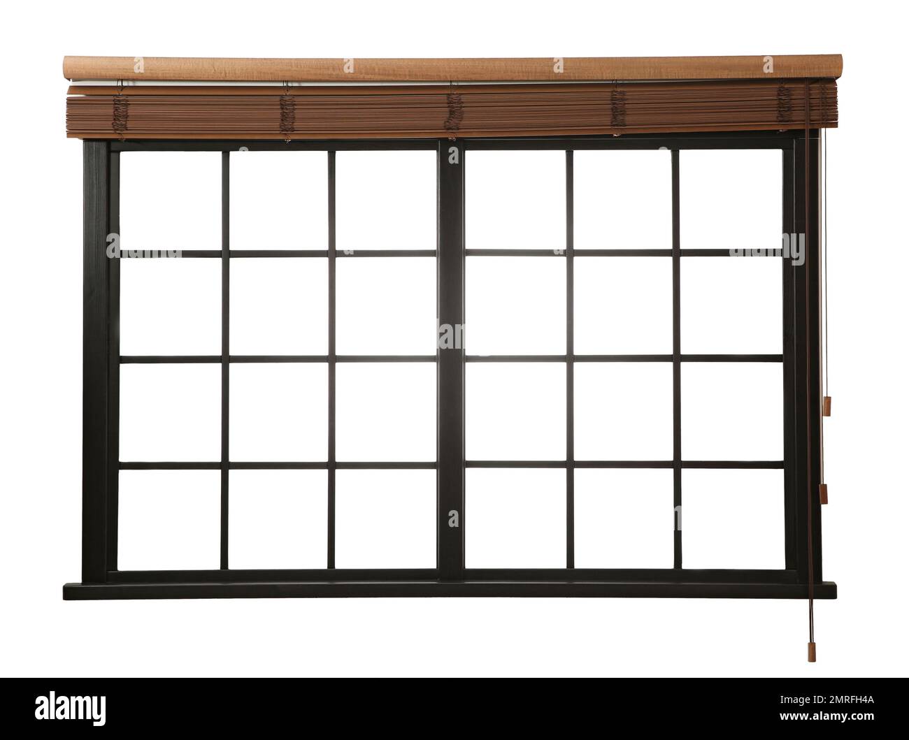 Modern window with open brown blinds on white background Stock Photo ...