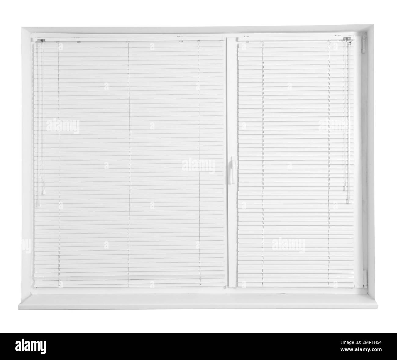 Modern window with closed blinds on white background Stock Photo - Alamy