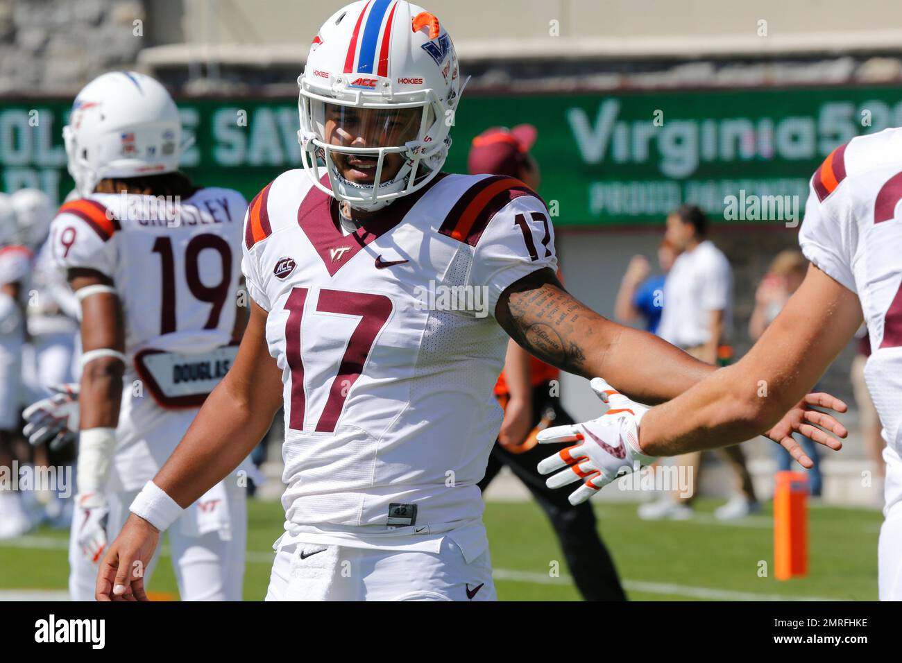 Virginia Tech quarterback Josh Jackson (17) warms up before and NCAA ...