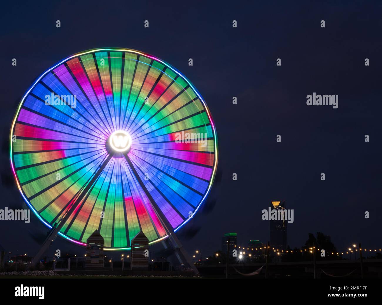 Rotating Wheeler Park Ferris Wheel photographed at night in Oklahoma ...