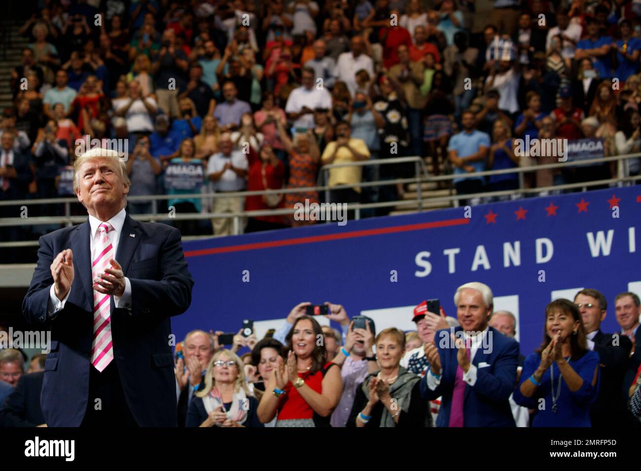 President Donald Trump arrives to a campaign rally for Senate candidate ...