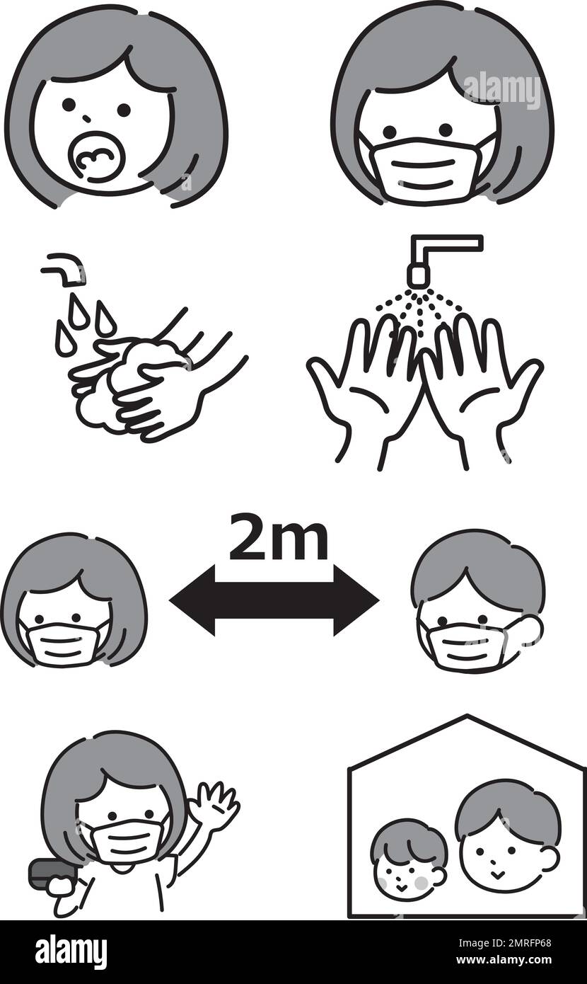 Vector illustration of infection prevention. Gargling, wearing masks ...