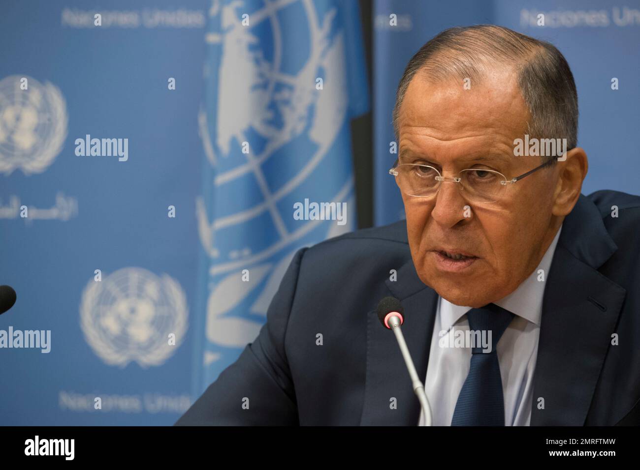 Russian Foreign Minister Sergey Lavrov speaks during a news conference ...