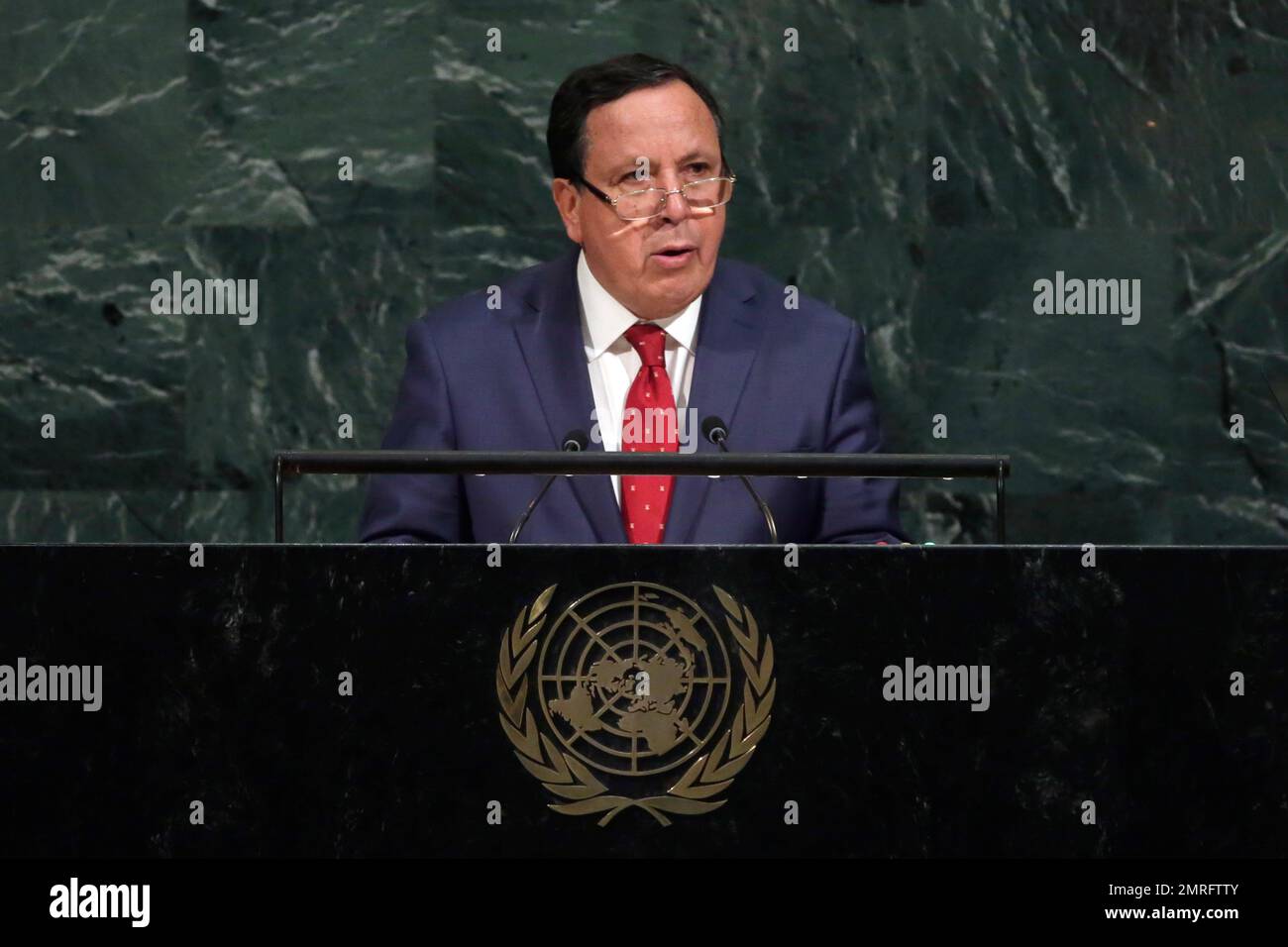 Foreign Minister Khemaies Jhinaoui of Tunisia addresses the United ...
