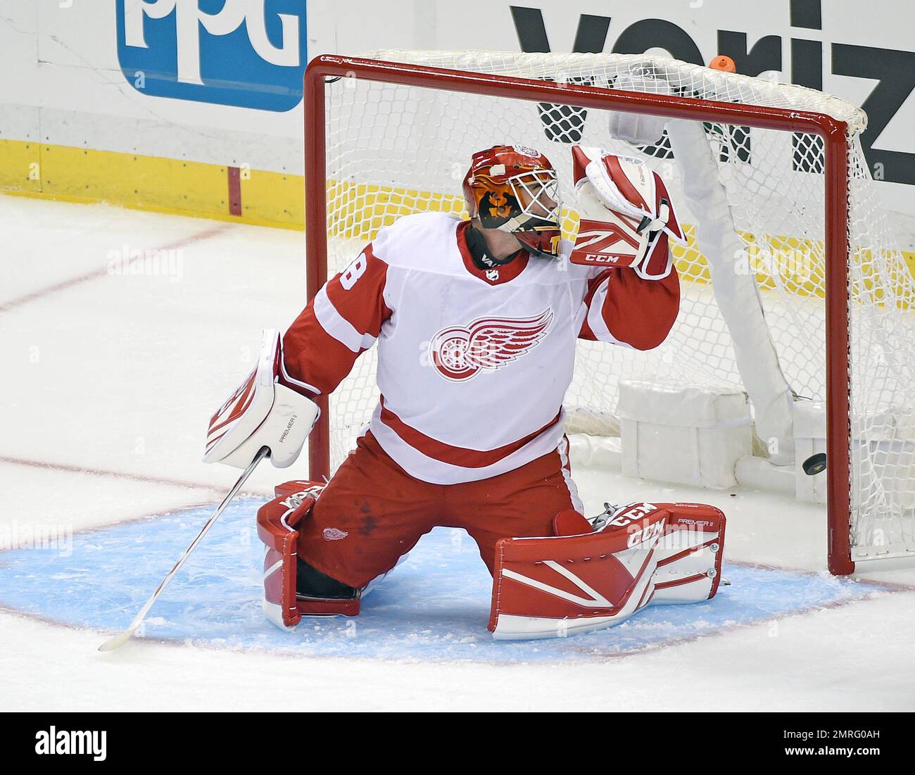 A shot gets past Detroit Red Wings' Tom McCollum during the third ...