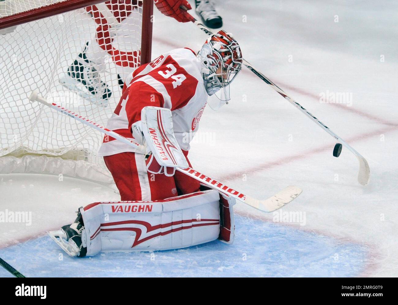 Detroit Red Wings goalie Petr Mrazek of the Czech Republic makes a save ...