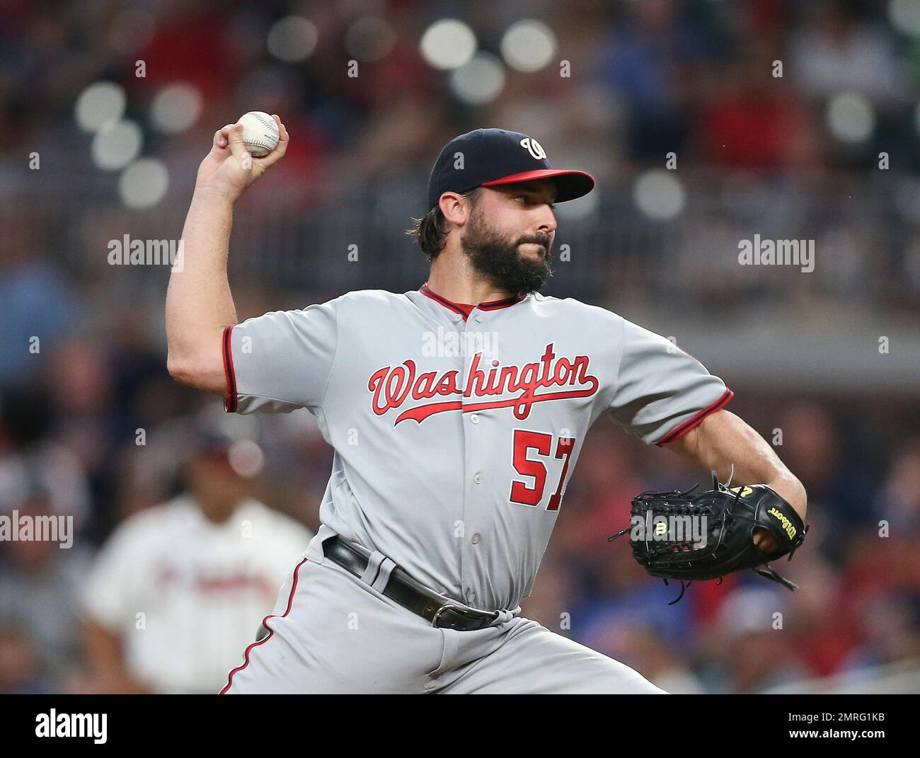 Washington Nationals starting pitcher Tanner Roark (57) works in the ...