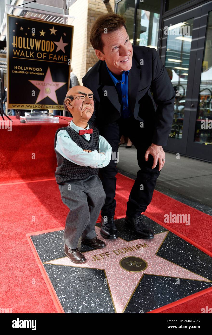 Ventriloquist Jeff Dunham poses with his puppet character Walter after ...