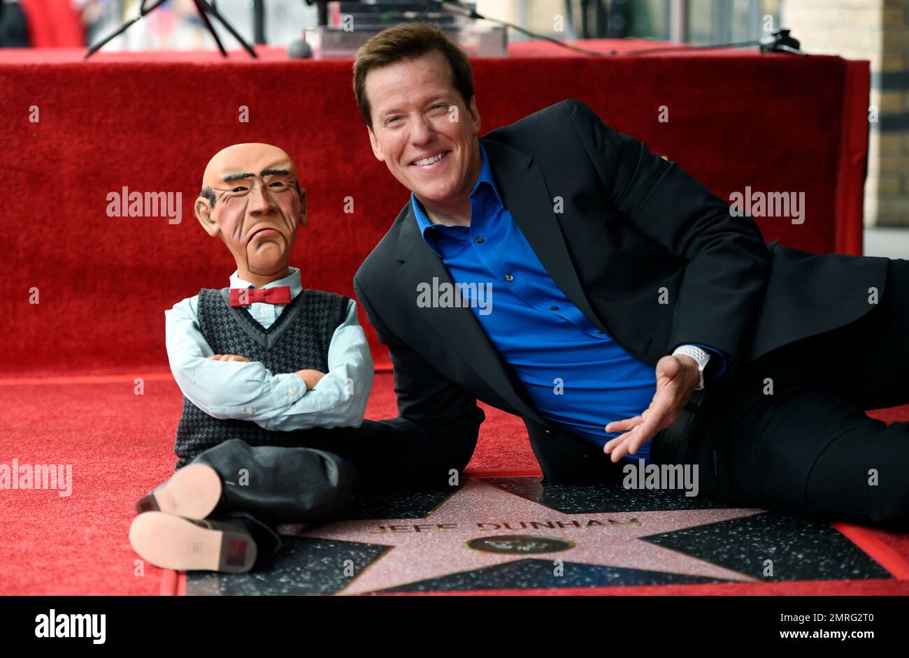 Ventriloquist Jeff Dunham poses with his puppet character Walter after ...