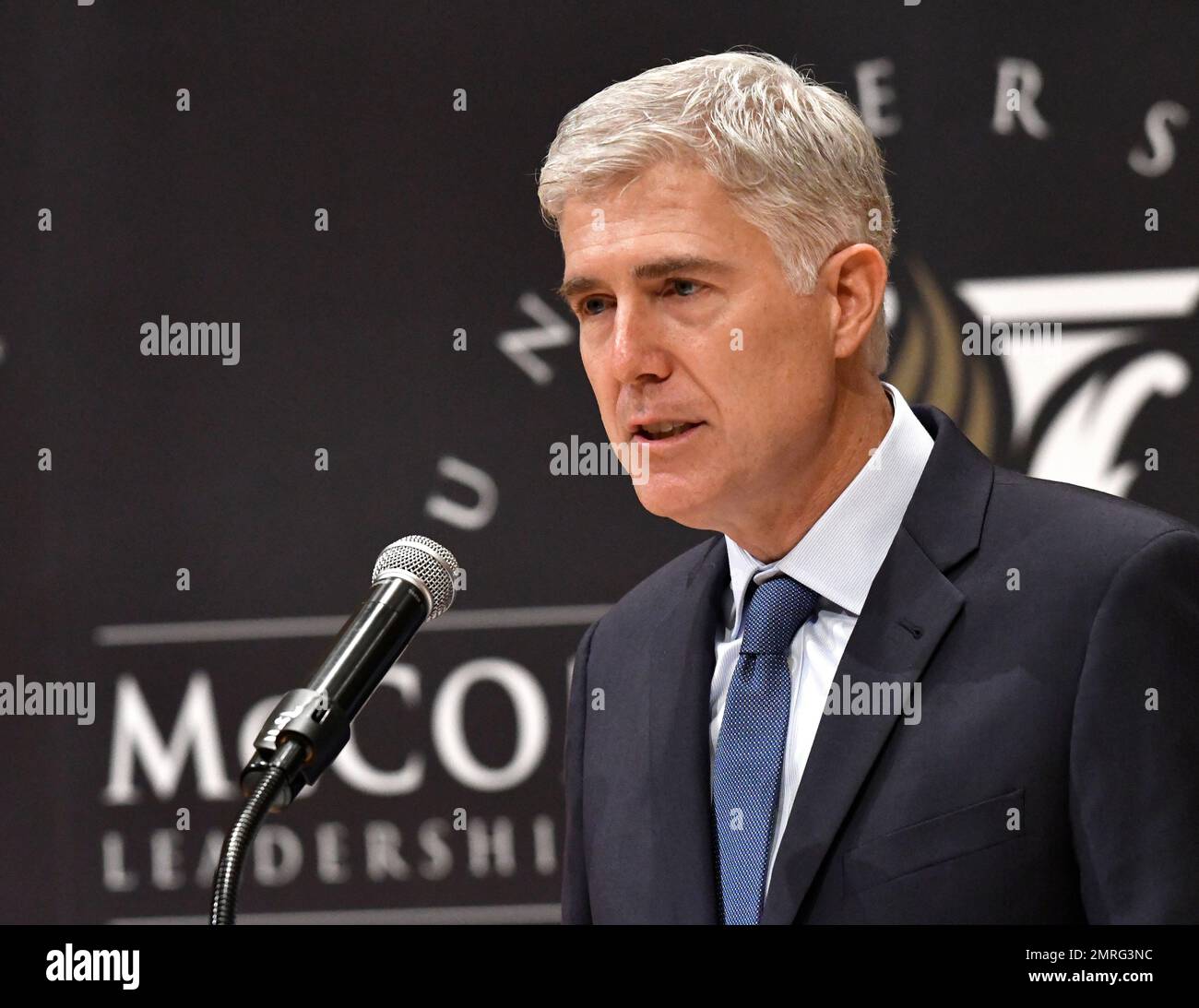 Justice Neil Gorsuch speaks to an audience as a guest of Senator Mitch ...