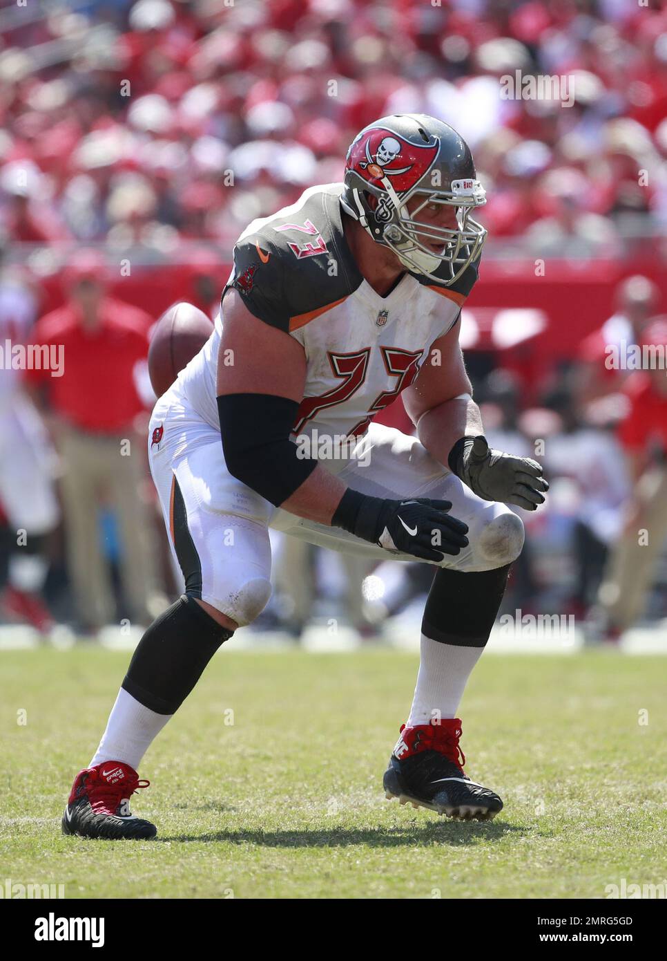 Tampa Bay Buccaneers offensive guard J.R. Sweezy (73) sets to block ...